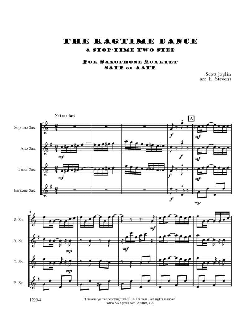 The Ragtime Dance by Scott Joplin for S/AATB Saxophone Quartet