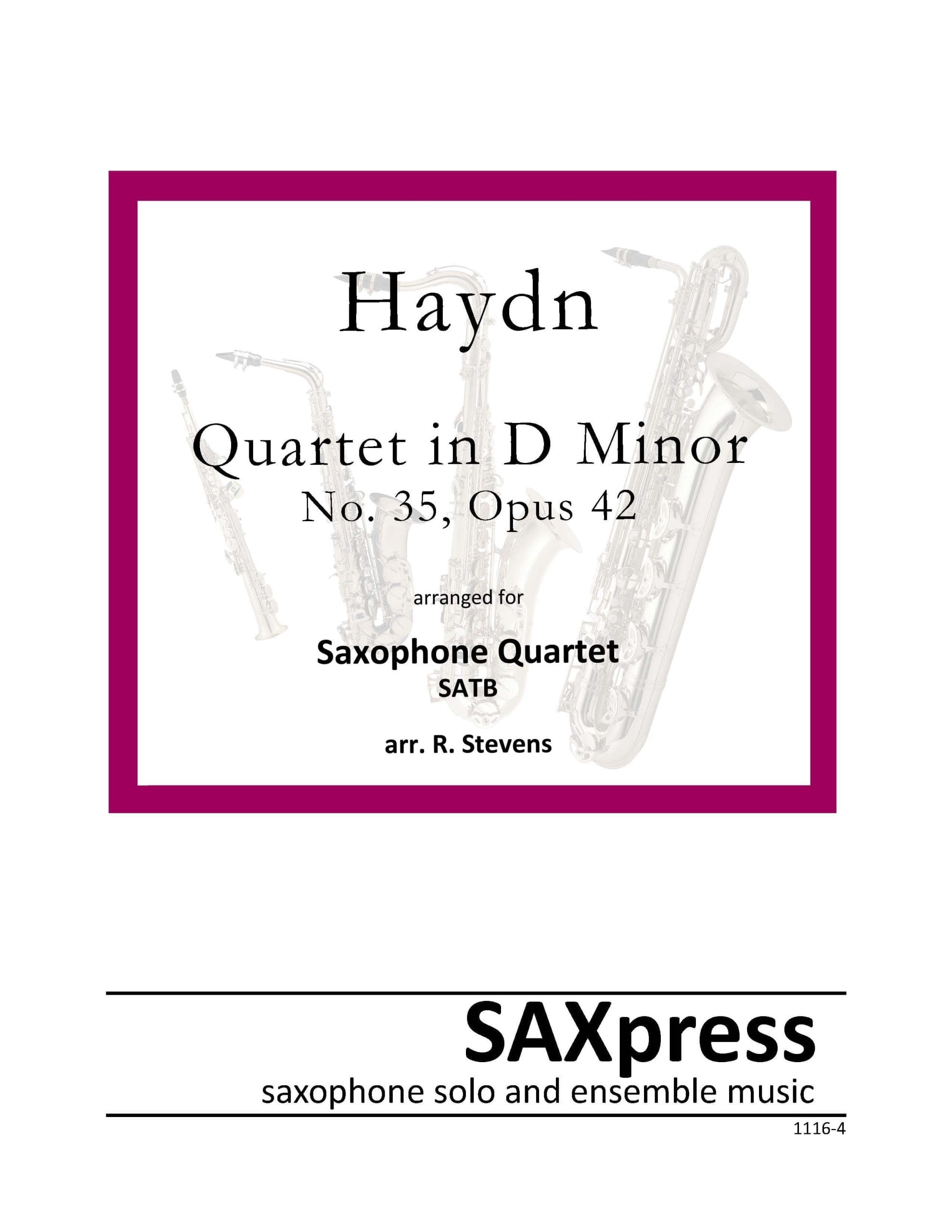 String Quartet 35 in D Minor by Haydn for SATB Saxophone Quartet